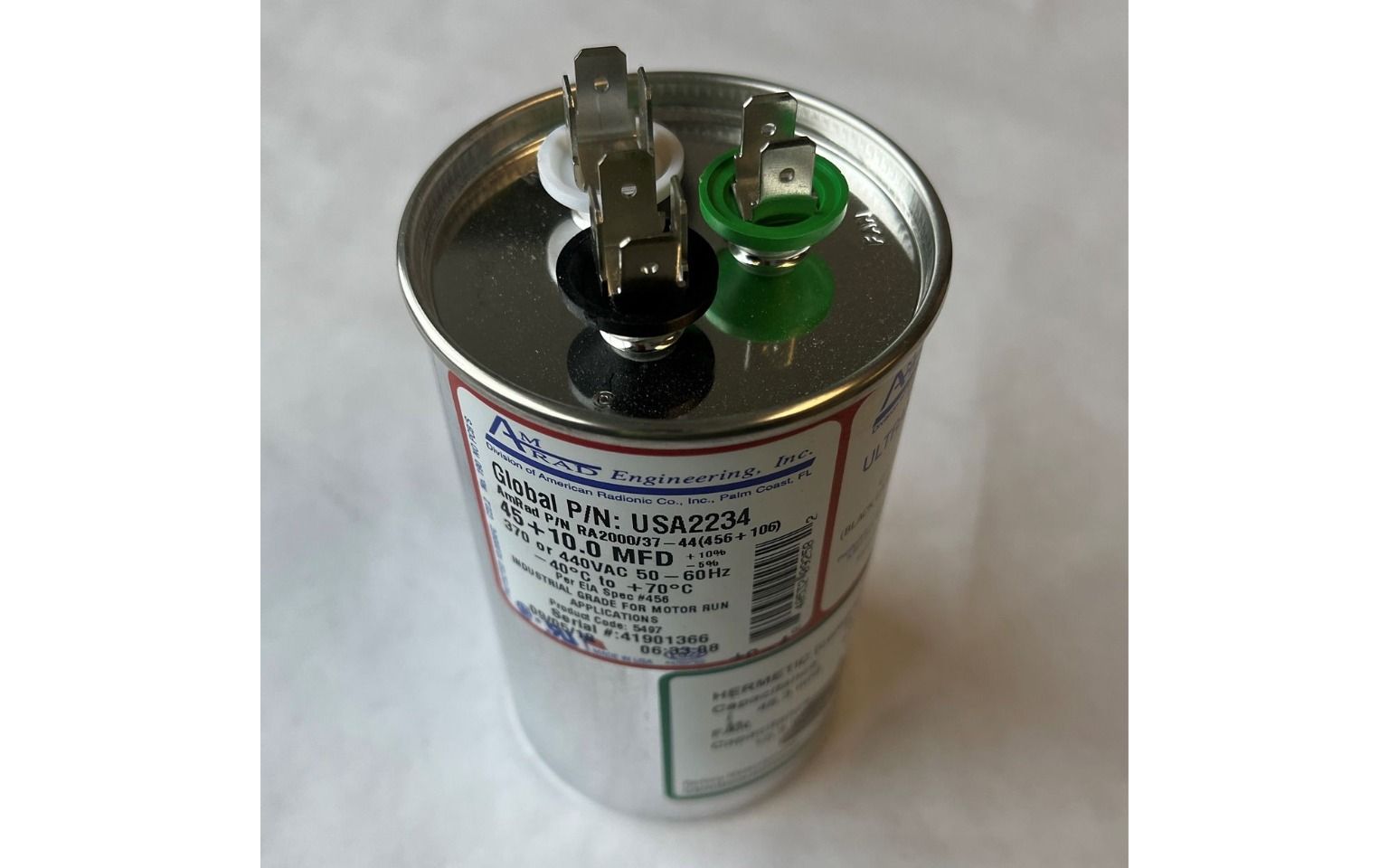 AmRad USA2234 Dual Run Capacitor 45/10 MFD 440 VAC Round for HVAC ...